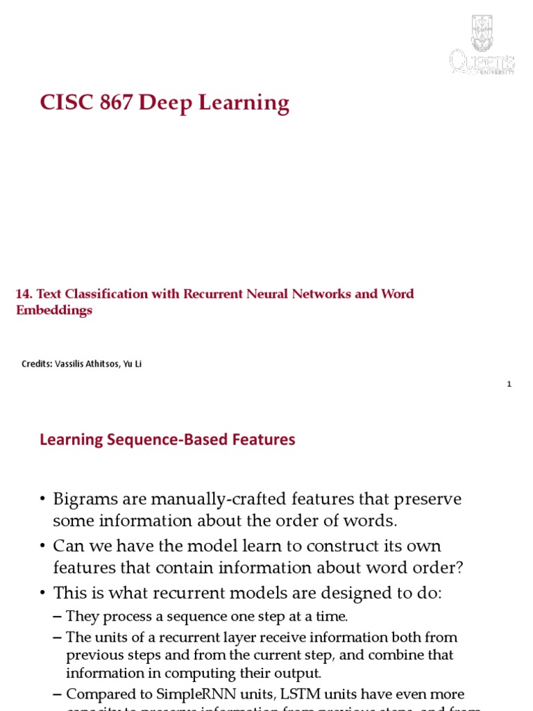CISC 867 Deep Learning: 14. Text Classification With Recurrent Neural Networks and Word ...