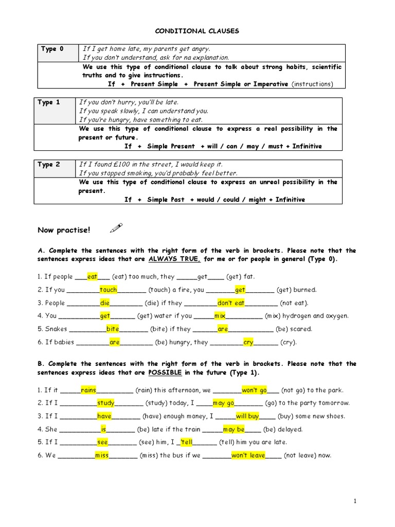 4 - Worksheet - CONDITIONAL CLAUSES | PDF | Sentence (Linguistics)
