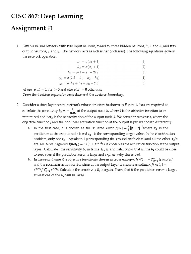 CISC 867: Deep Learning Assignment #1: K J Net | PDF | Artificial Neural Network | Machine Learning