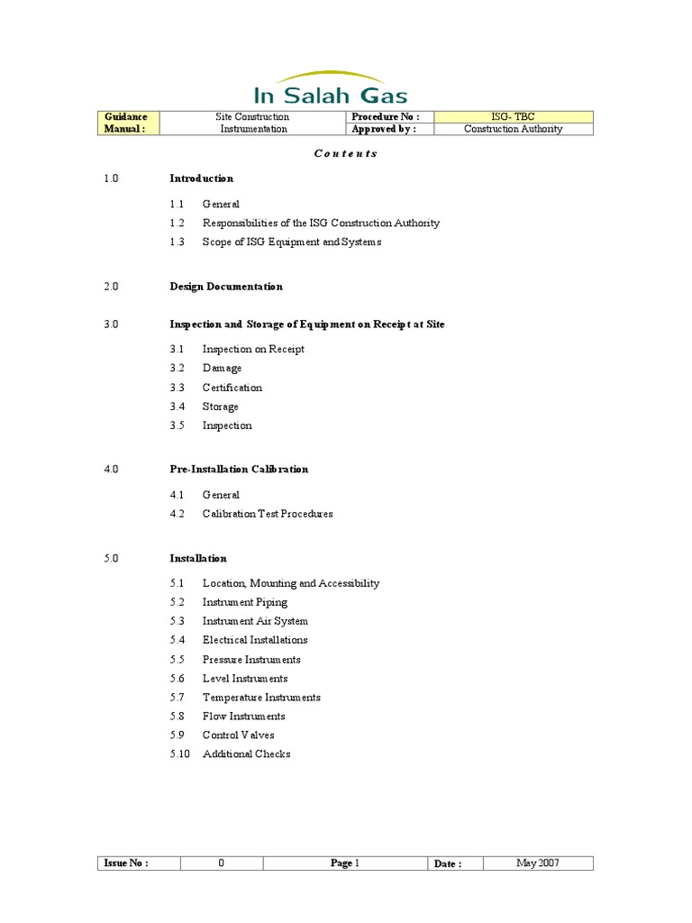 Instrumentation Site Guide | PDF | Valve | Calibration