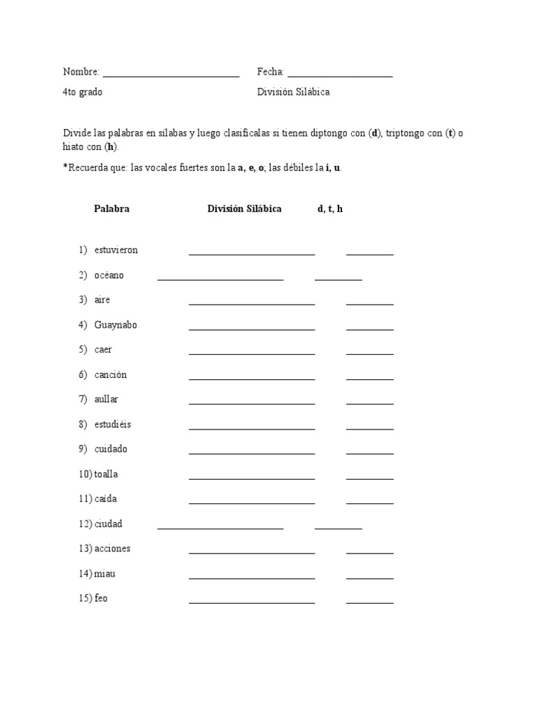 Examen de Division Silabica | PDF | Artes del Lenguaje y Comunicación ...