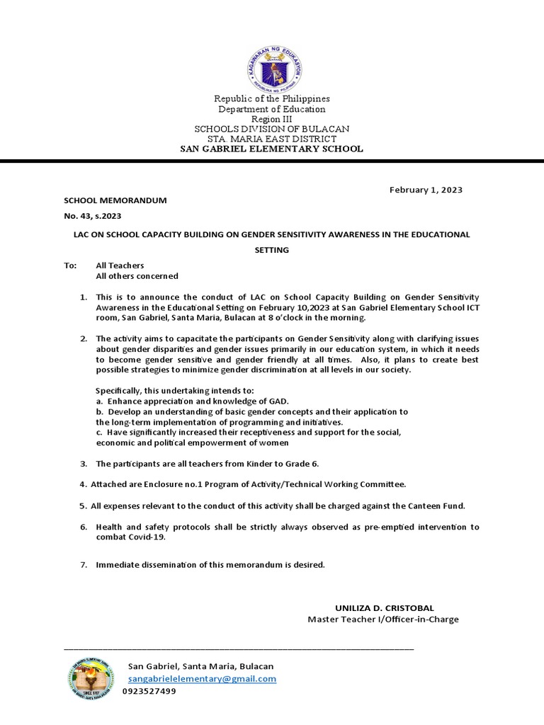 School Memo Gad Slac | PDF