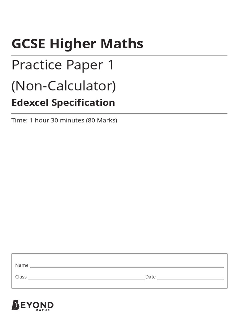 Practice Paper 1 (Non-Calculator) : GCSE Higher Maths | PDF | Circle ...