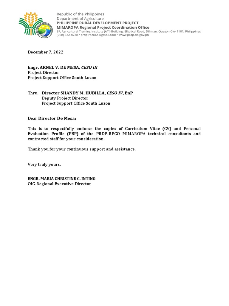 Engr. Arnel V. de Mesa, Ceso Iii: Philippine Rural Development Project MIMAROPA Regional Project ...
