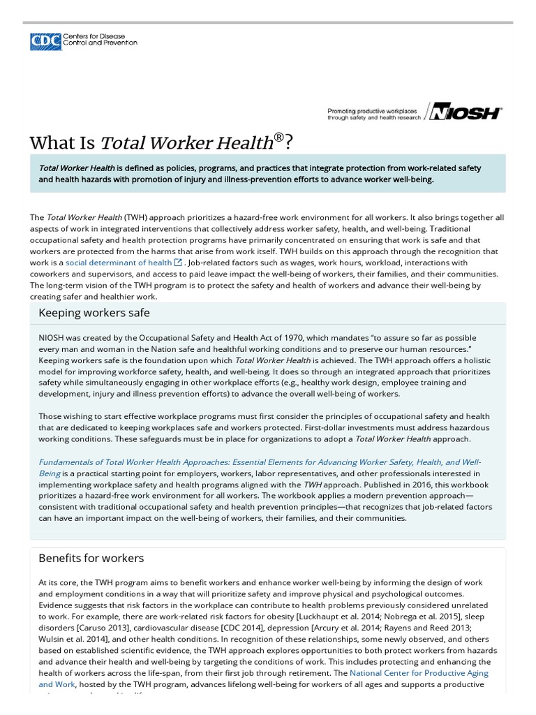 What Is Total Worker Health - NIOSH - CDC | PDF | Occupational Safety ...