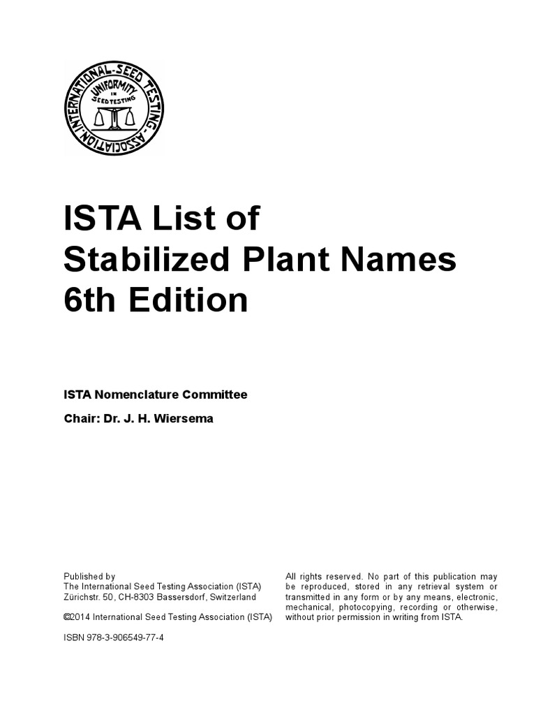 ISTA List of Stabilized Plant Names 6th Edition: ISTA Nomenclature ...