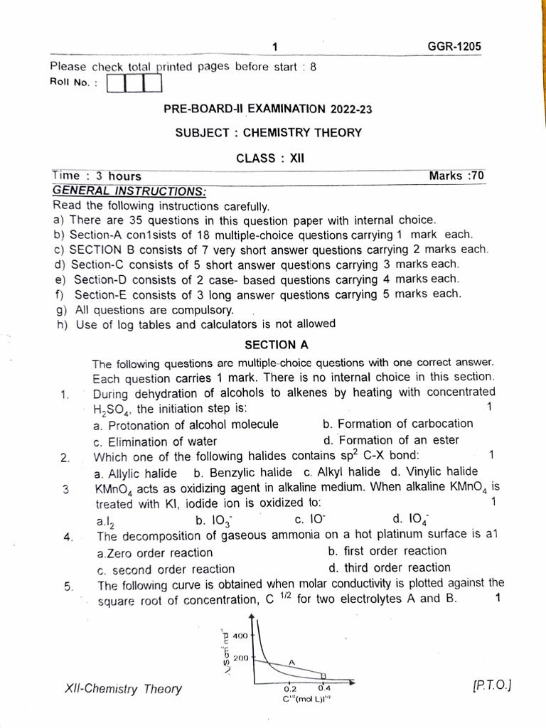 Chemistry 12th Question Paper 2023 | PDF | Reaction Rate | Chemical ...