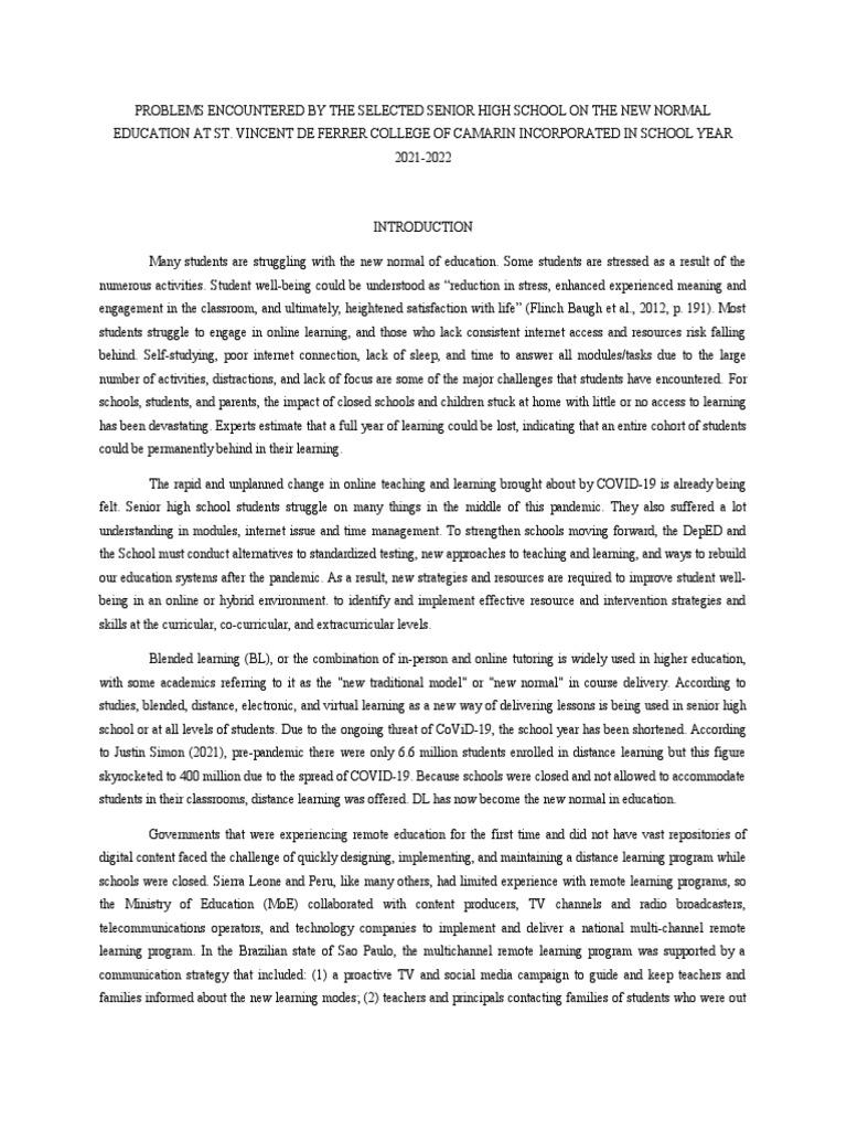 Problems Encountered by Students in the New Normal | PDF | Distance ...