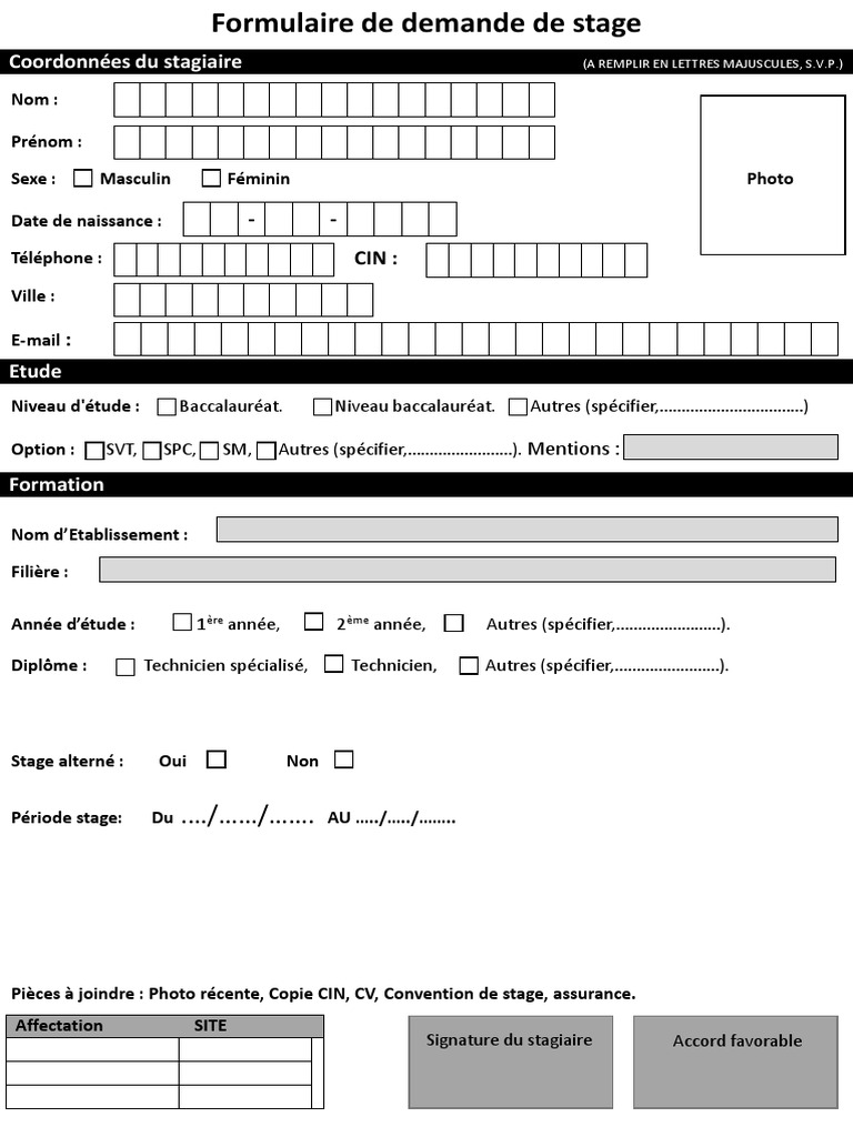 Formulaire Demande de Stage | PDF