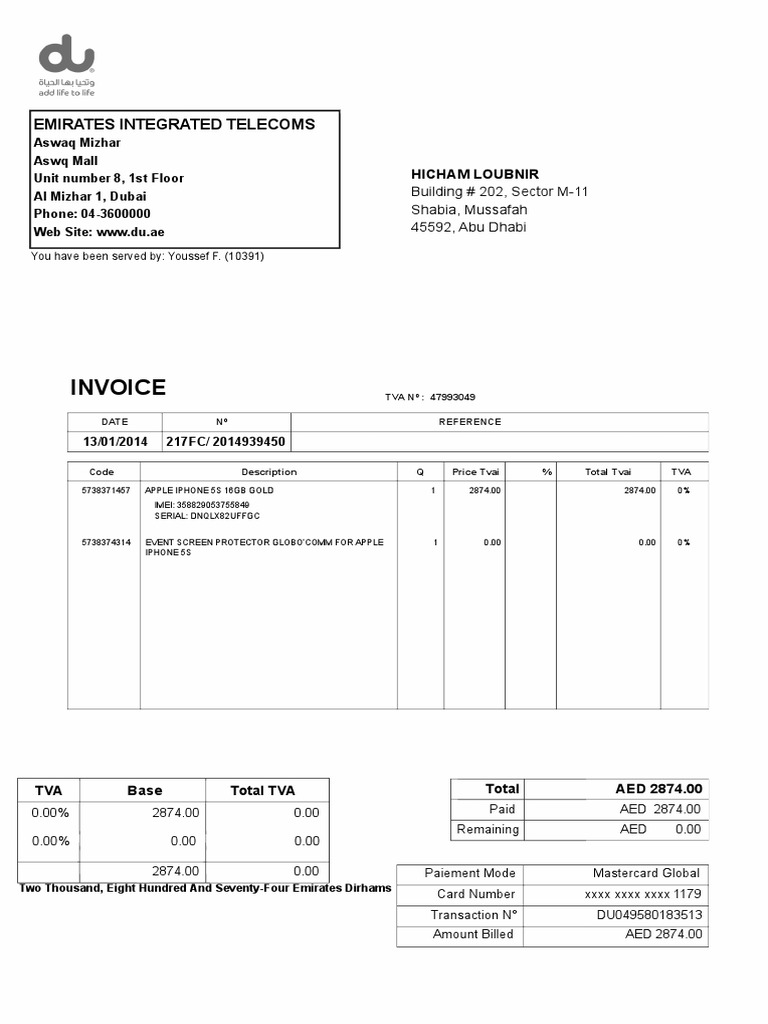Invoice for iPhone 5S Purchase | PDF