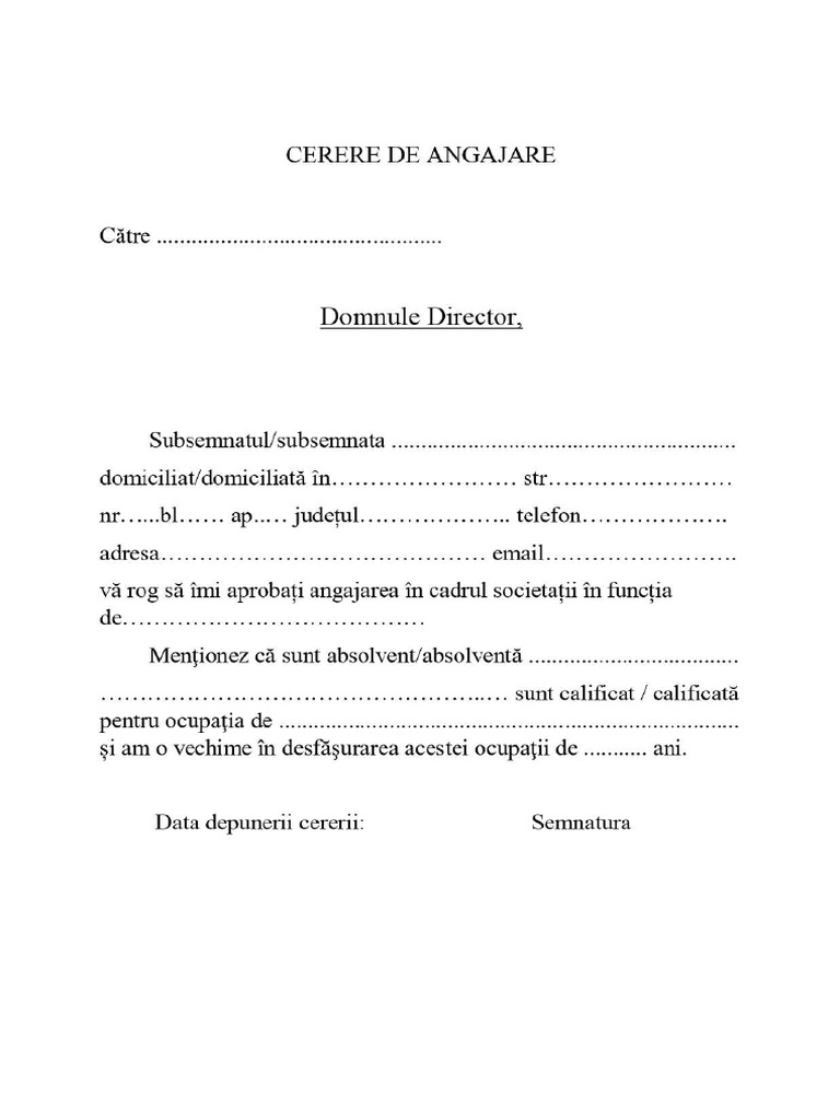 Model Cerere de Angajare | PDF