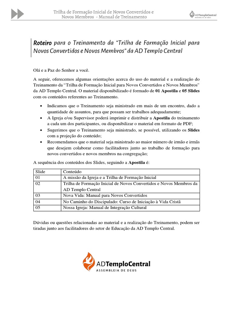 00 - Orientações Gerais para Treinamento da Trilha de Formação Inicial ...