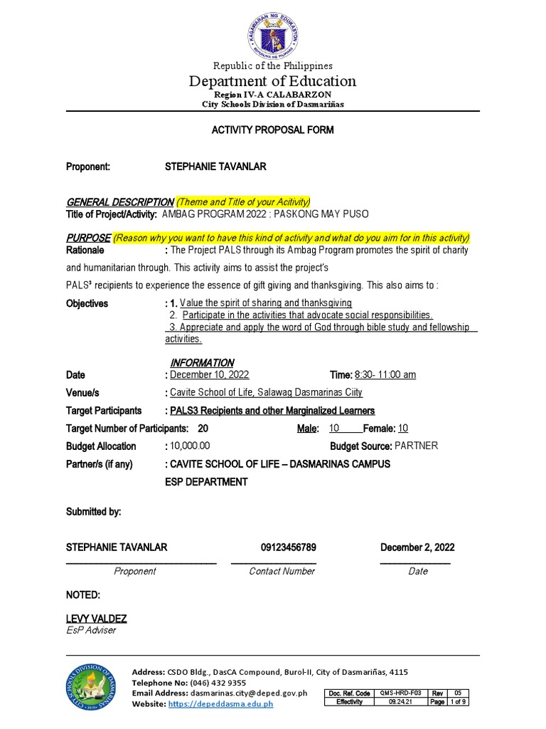 Department of Education: Region Iv-A Calabarzon City Schools Division ...