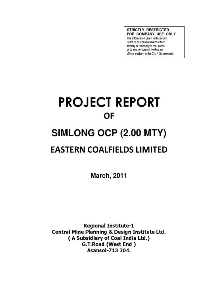 Project Report: OF Simlong Ocp (2.00 Mty) Eastern Coalfields Limited ...