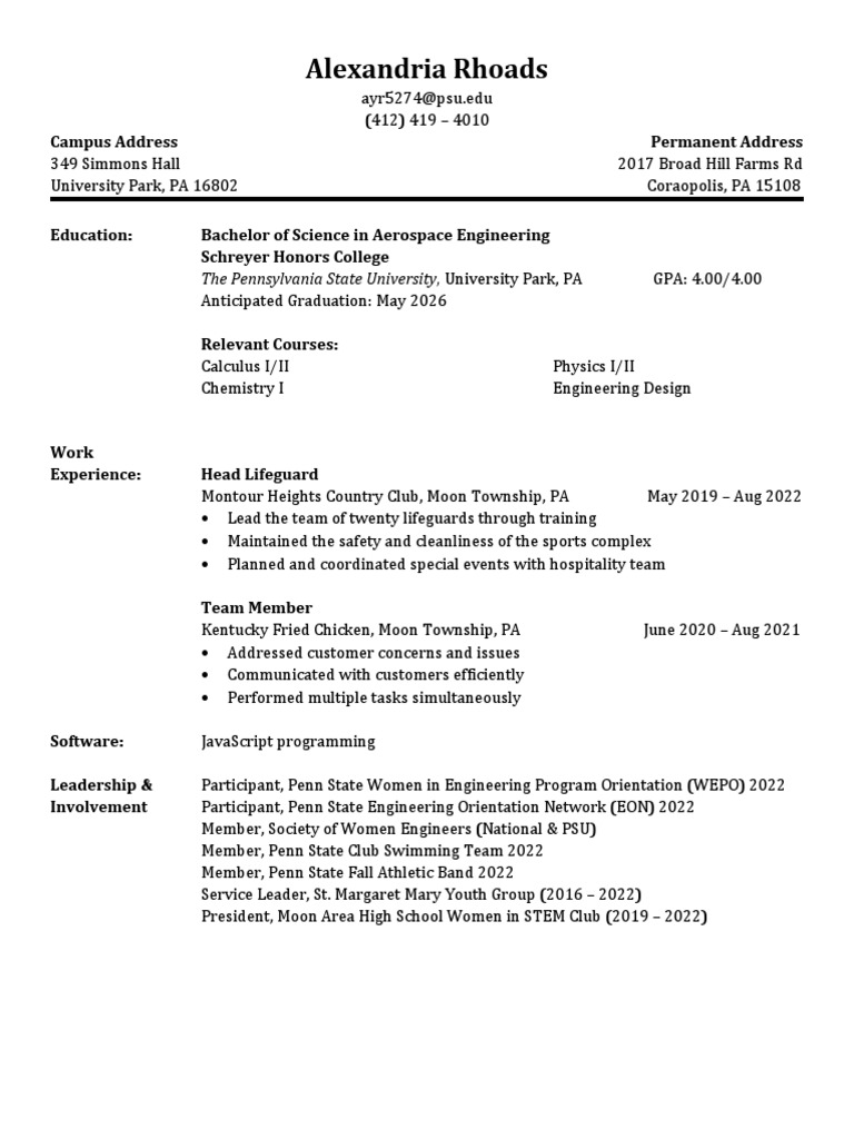 Alexandria Rhoads Resume | PDF