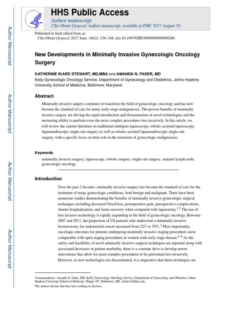 New Developments In Minimally Invasive Gynecologic Oncology Pdf