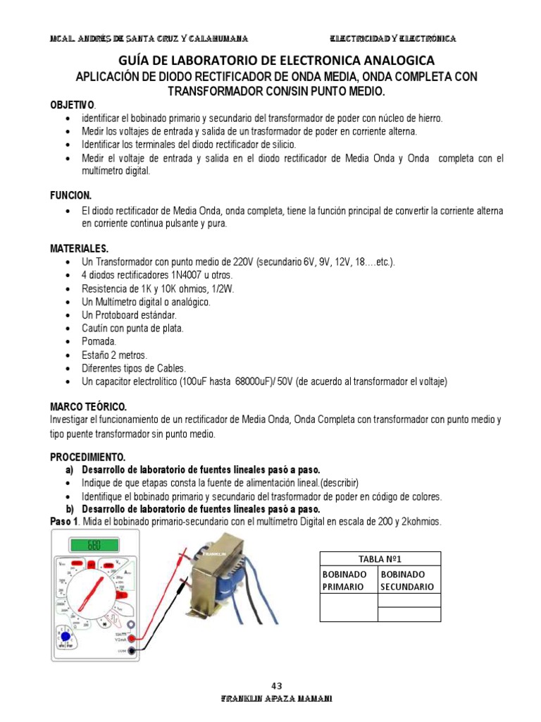 Guía de Laboratorio de Electronica Analogica | PDF | Rectificador | Transformador