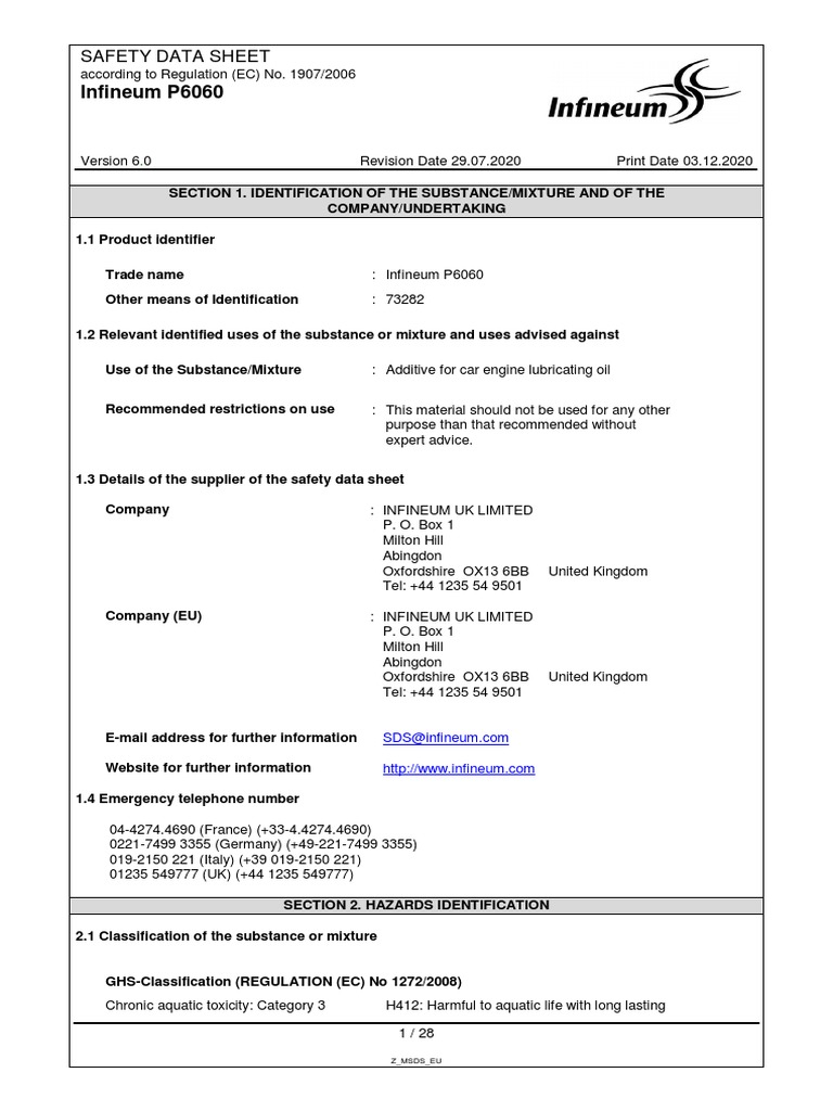 Infineum P6060 | PDF | Toxicity | Combustion