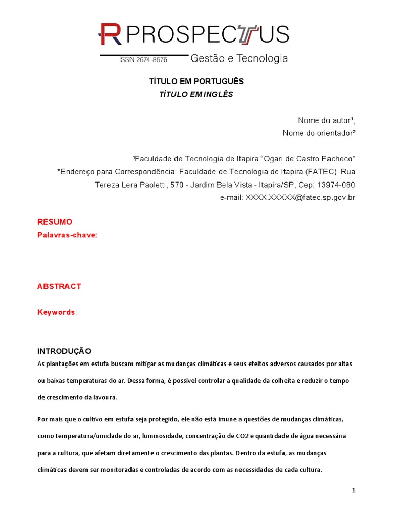 Template Artigo Revista Prospectus | PDF | Microsoft SQL Server | Agricultura