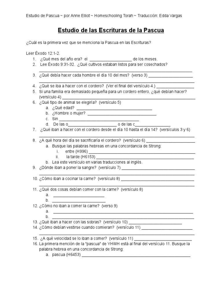 Estudio de Las Escrituras de La Pascua Pesaj | PDF | Pascua de ...