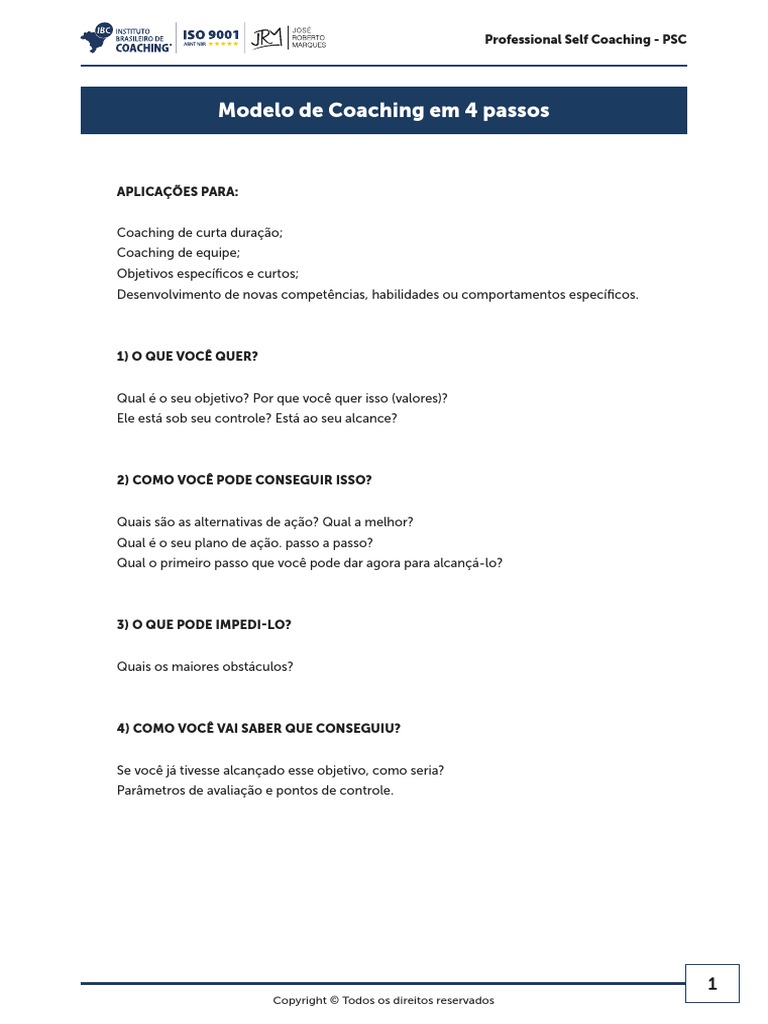 FERRAMENTA - Modelo de Coaching em 4 Passos | PDF