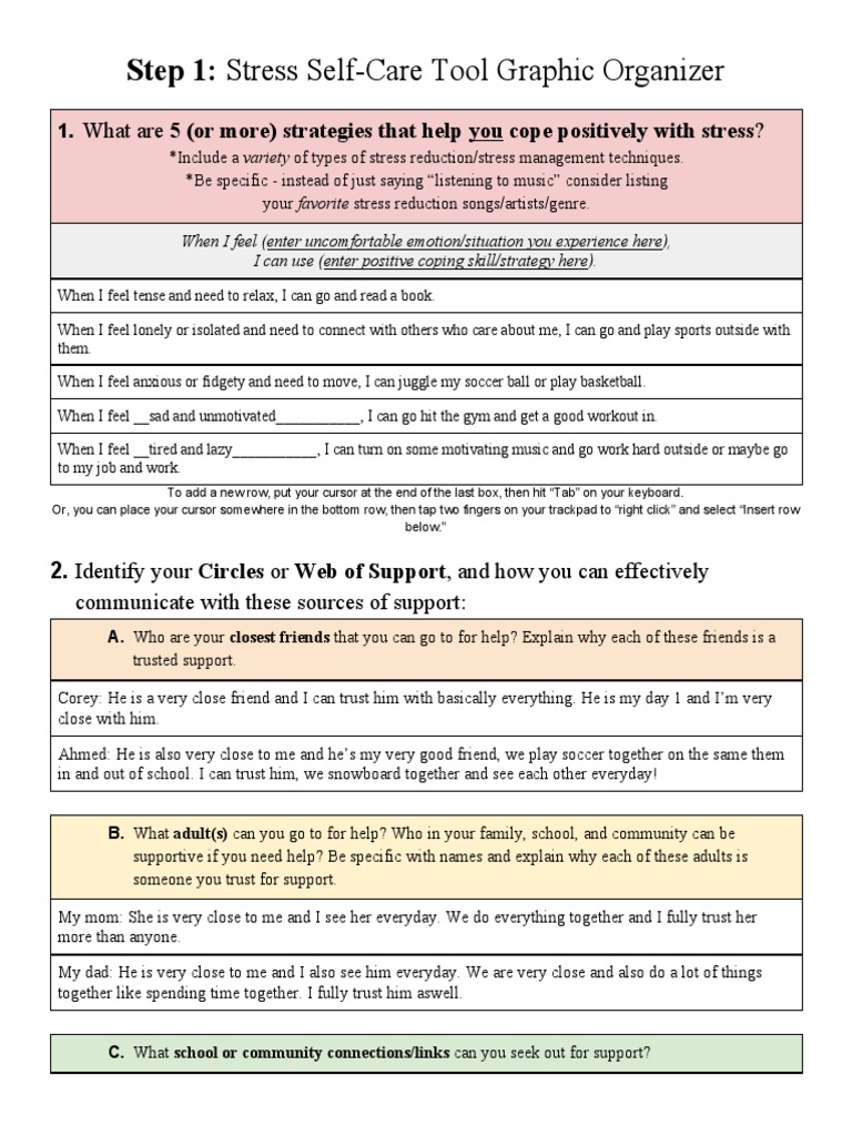 Step 1. Stress Self-Care Tool Graphic Organizer | PDF | Stress ...