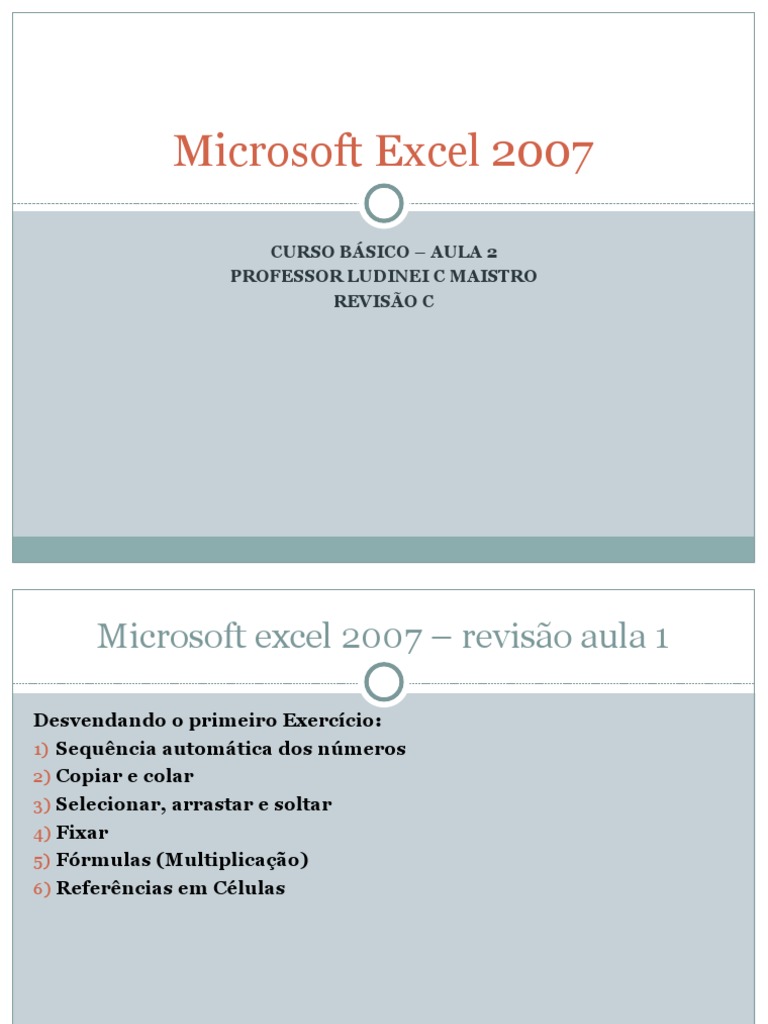 Aulas de Excel 2007-2010 - Aula 2 | Download grátis PDF | Microsoft ...