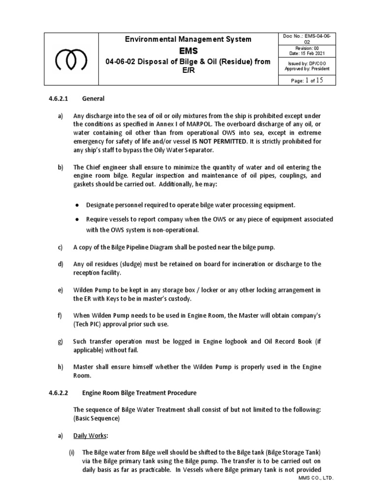 04-06-02 Disposal of Bilge - Oil (Residue) From ER | PDF