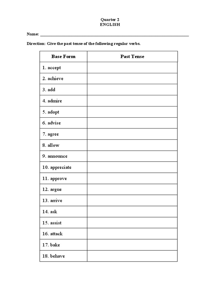 VERB Past Tense | PDF
