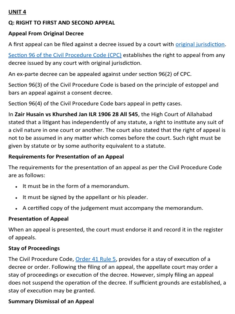 LLB 5TH Sem CPC Unit 4 | PDF | Appeal | Judgment (Law)