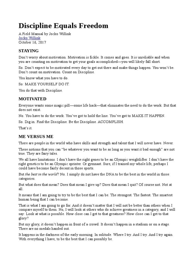 Discipline Equals Freedom: Staying | PDF