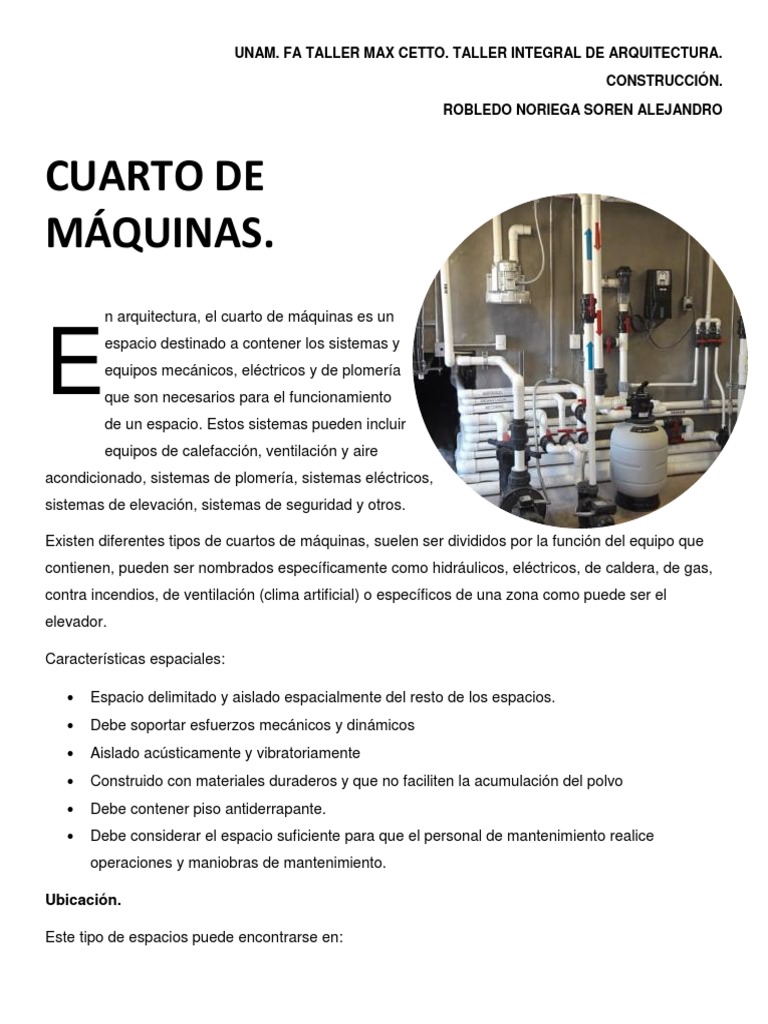 Diseño y Función del Cuarto de Máquinas | PDF | Sótano | Bomba