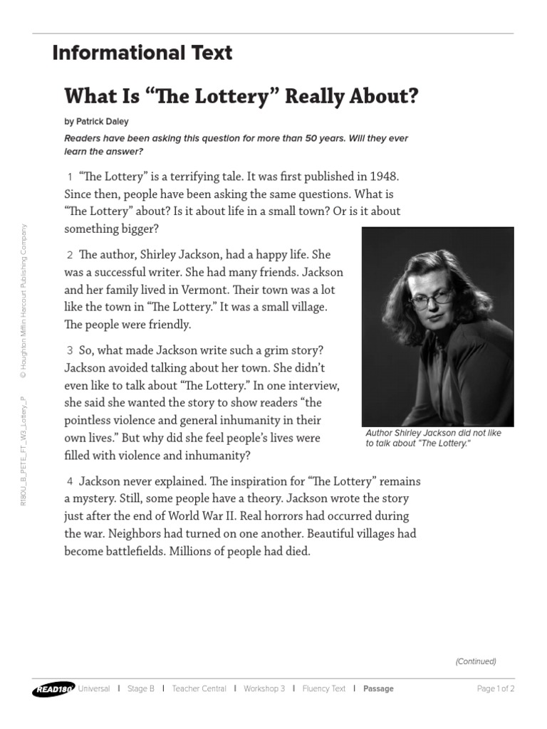What Is "The Lottery" Really About? Informational Text | PDF