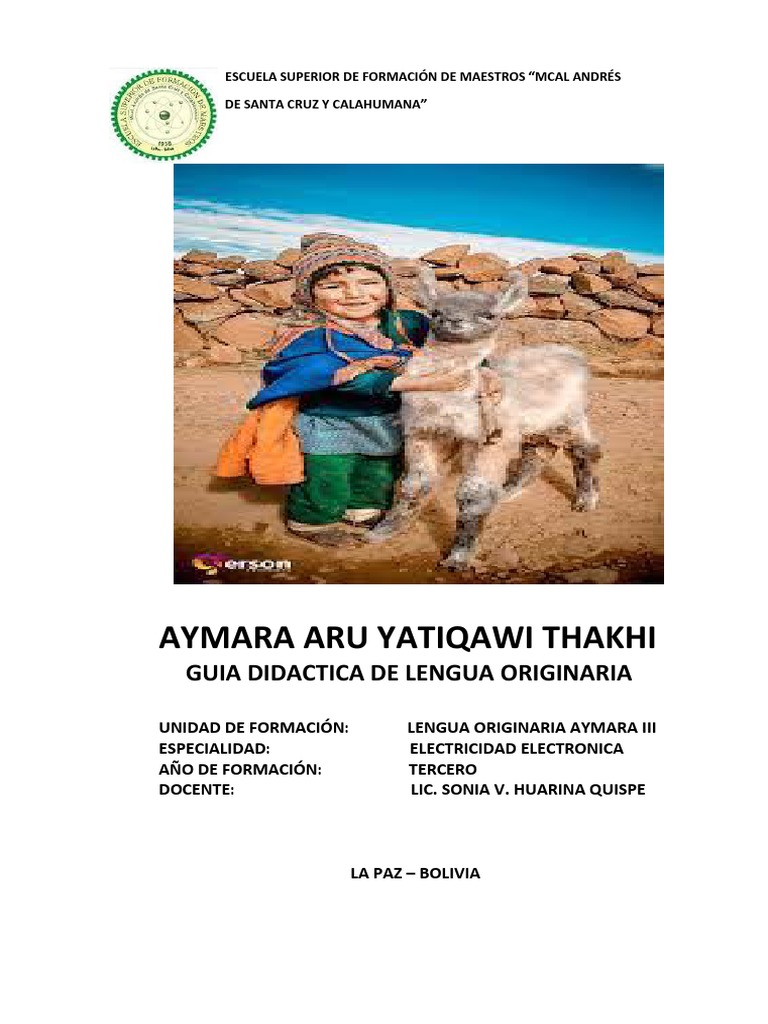 Aymara Aru Yatiqawi Thakhi: Guia Didactica de Lengua Originaria | PDF | Verbo | Vocabulario