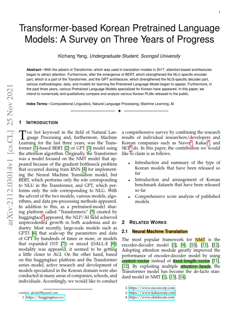 Transformer-Based Korean Pretrained Language Models - NLP - Ai | PDF ...