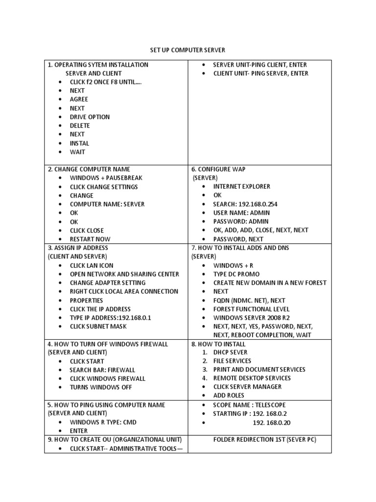 Steps Set Up Computer Server | PDF | Group Policy | System Software