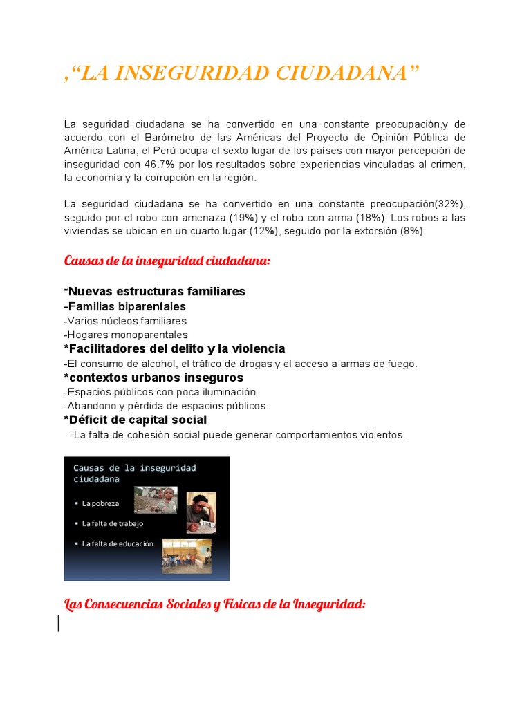 Causas y Consecuencias de la Inseguridad Ciudadana | PDF | Bienestar ...