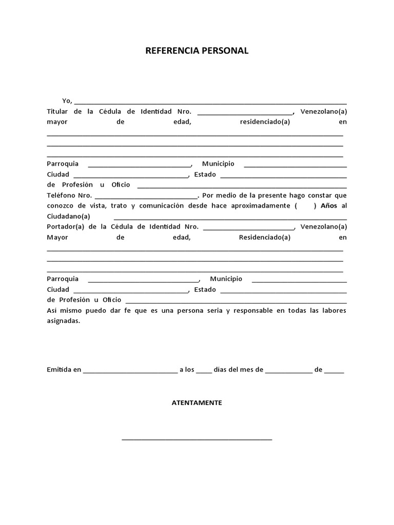 Formato De Referencia Personal