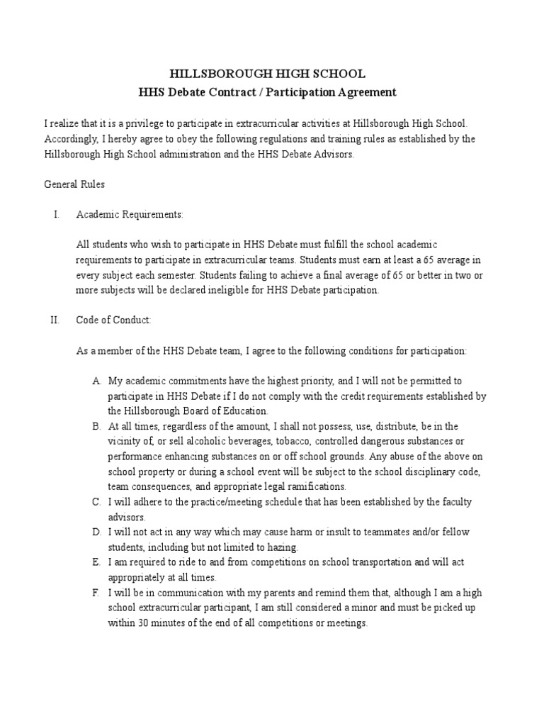 HHS Debate Participation Agreement | PDF | Justice | Crime & Violence