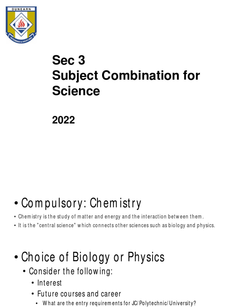 Sec 3 Subject Combination For Science | PDF