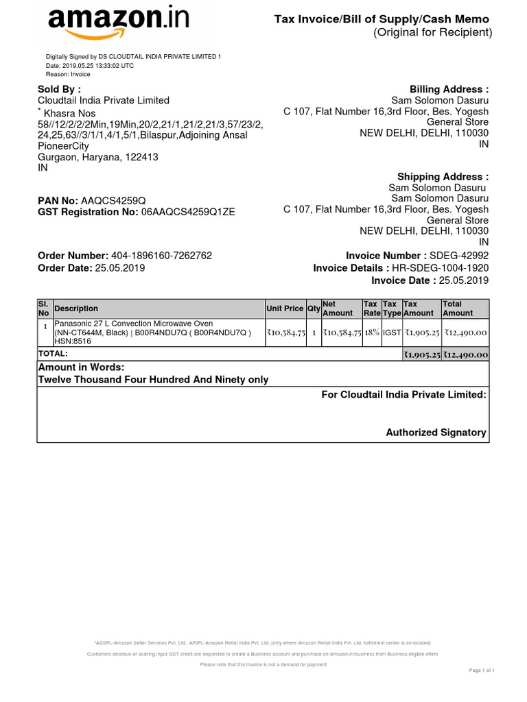 Panasonic microwave invoice | PDF | Invoice | Taxes
