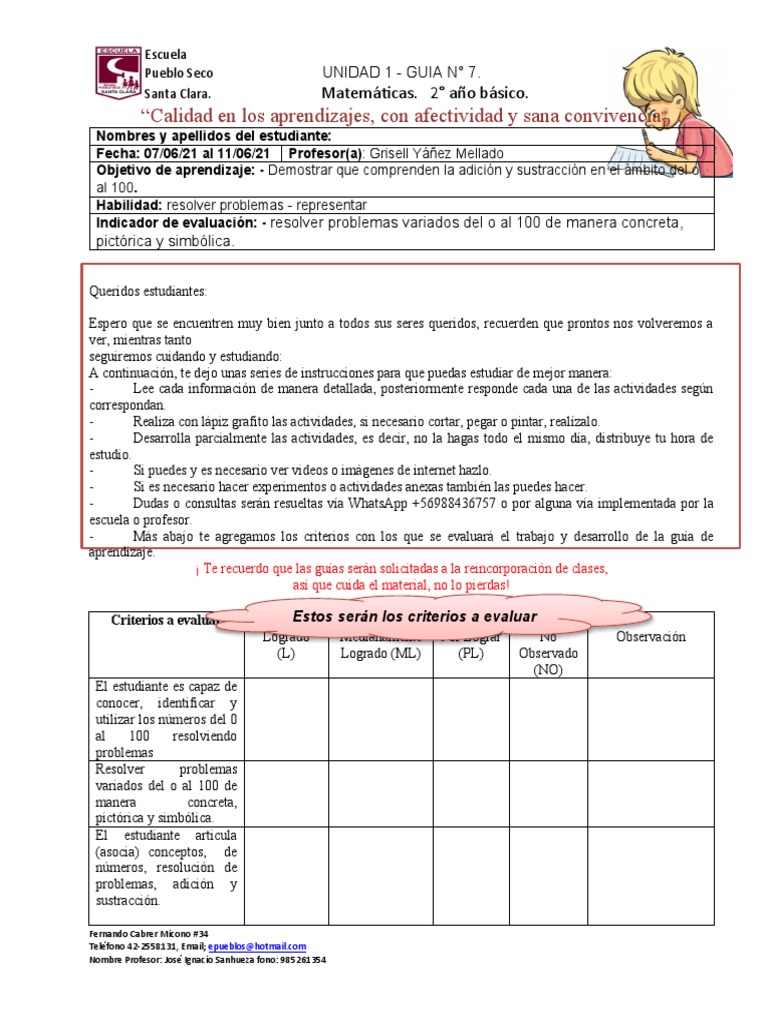 Guia 7 Matemáticas 2 Año Pdf Sustracción