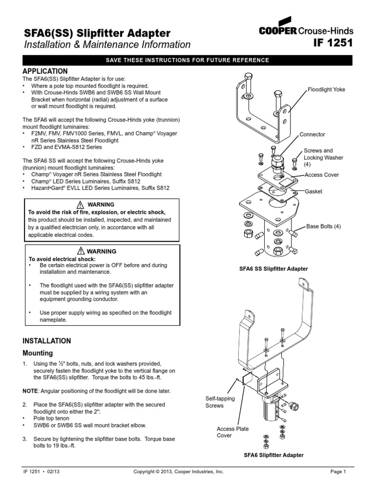 SFA6 (SS) Slipfitter Adapter IF 1251: Installation & Maintenance ...
