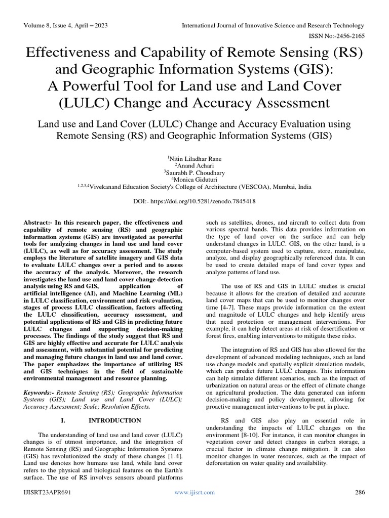 Effectiveness and Capability of Remote Sensing (RS) and Geographic ...