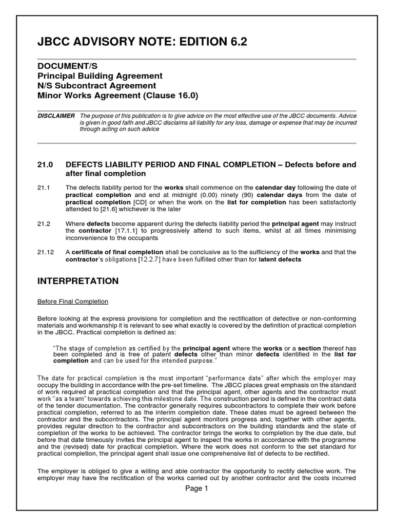 JBCC ADVISORY NOTE 21.0_Defects before and after Final Completion Ed 6. ...