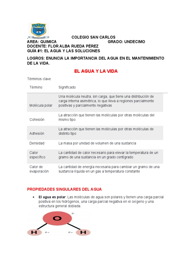 GUIÁ #1 El Agua y Sus Propiedades | PDF