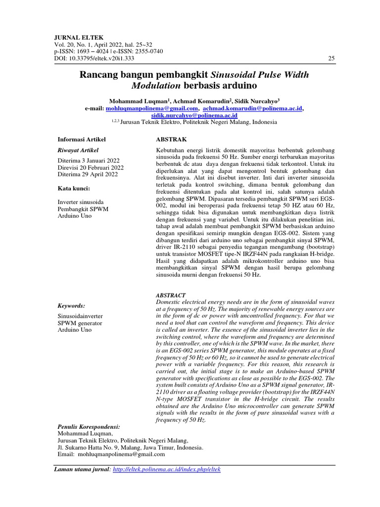 Rancang Bangun Pembangkit Sinusoidal Pulse Width: Modulation Berbasis ...