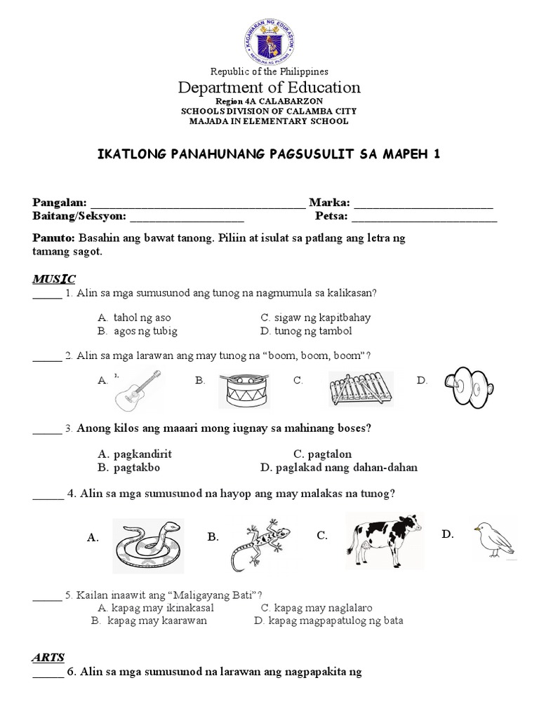 Ikatlong Panahunang Pagsusulit Sa Mapeh 1 | PDF