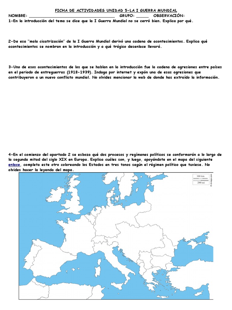 Ficha de Actividades Unidad 5-La I Guerra Mundial | Descargar gratis PDF | Primera Guerra ...