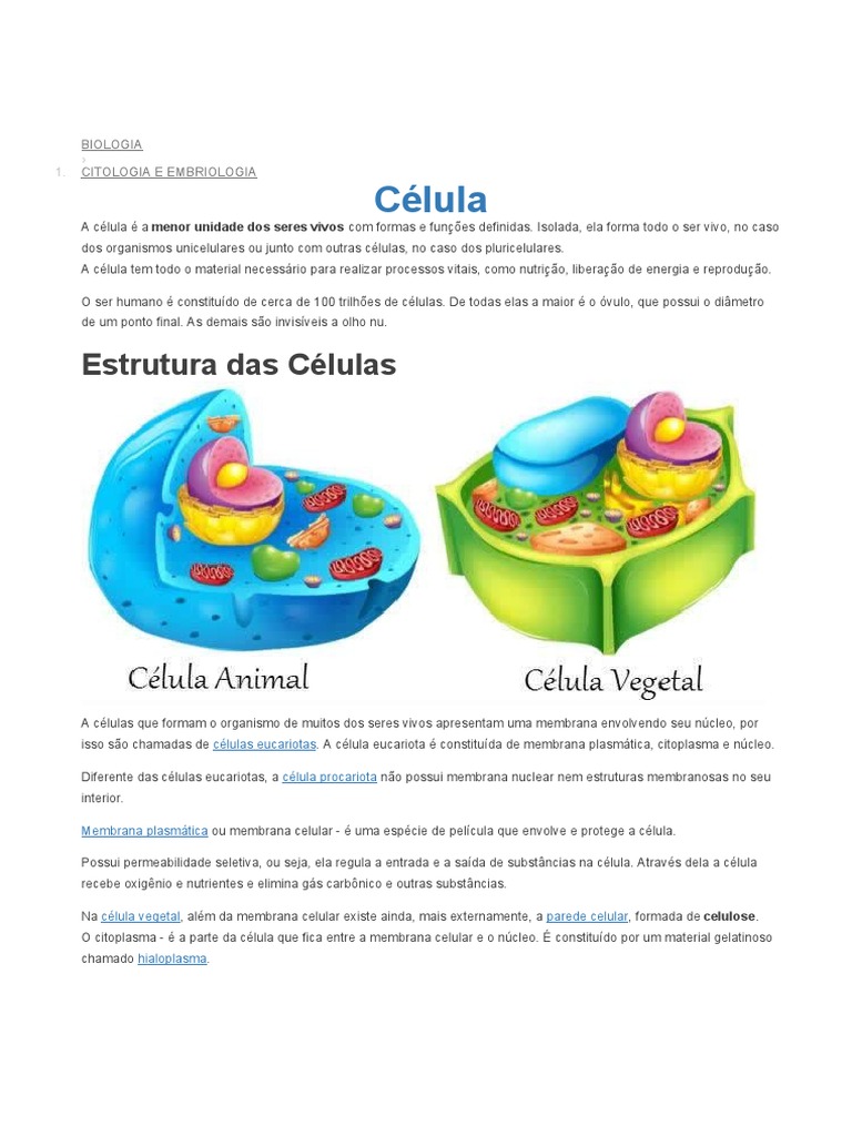 BIOLOGIA | PDF | Célula (Biologia) | Membrana celular